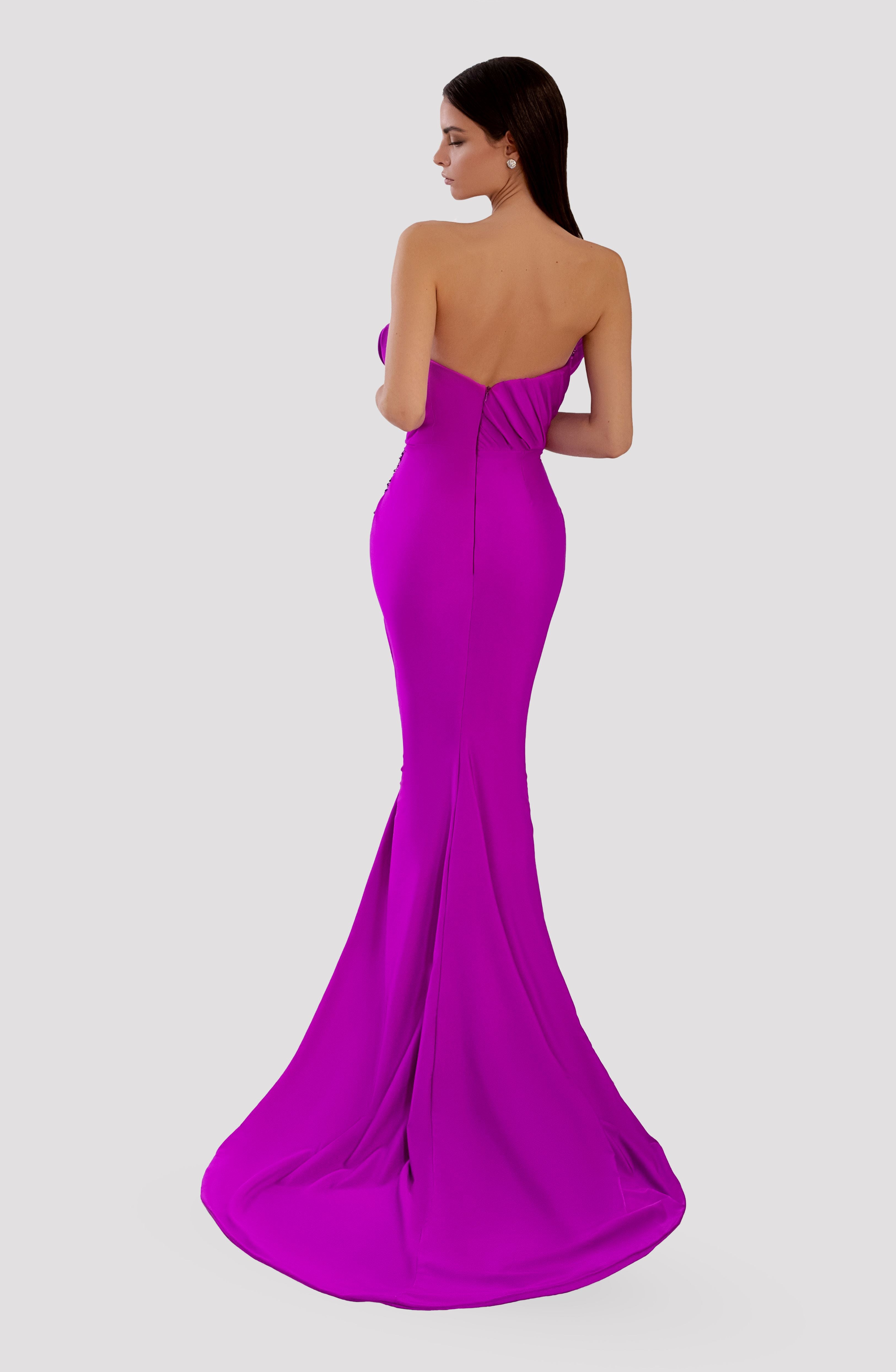 DRAPED VIOLET BEADED BUST GOWN